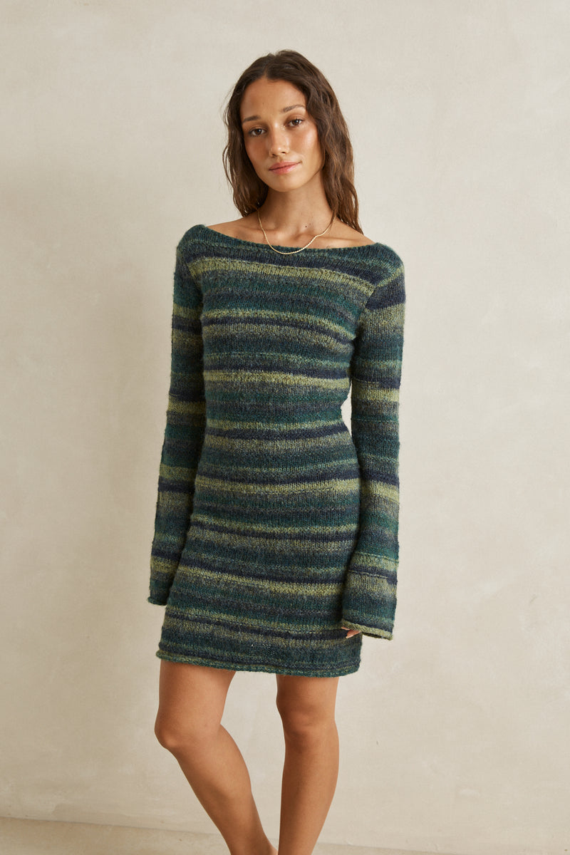 Baklava Long Sleeve Knit Mini Dress Olive – Rhythm